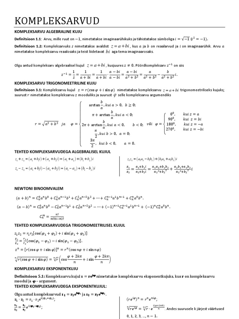 KOMPLEKSARVUD Valemid | PDF