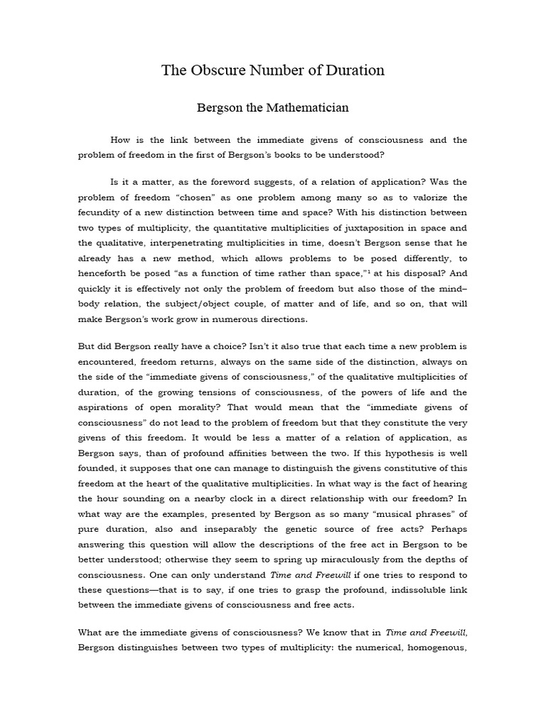 The Obscure Number of Duration | PDF | Immanuel Kant | Henri Bergson