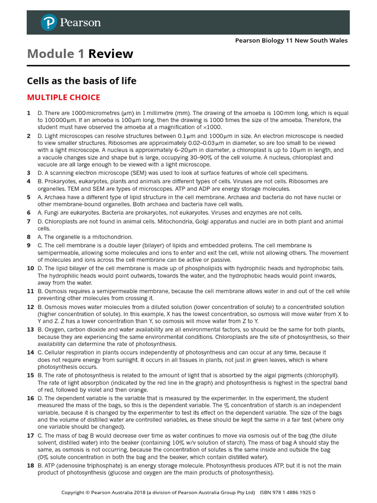 Yr 11 Biology Pearson Textbook Answers | PDF | Photosynthesis | Cell ...