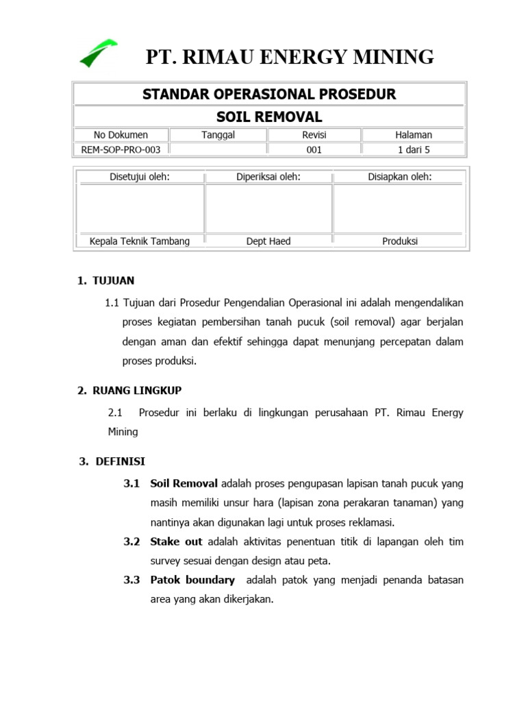 Rem-Sop-Pro-003 Soil Removal | PDF
