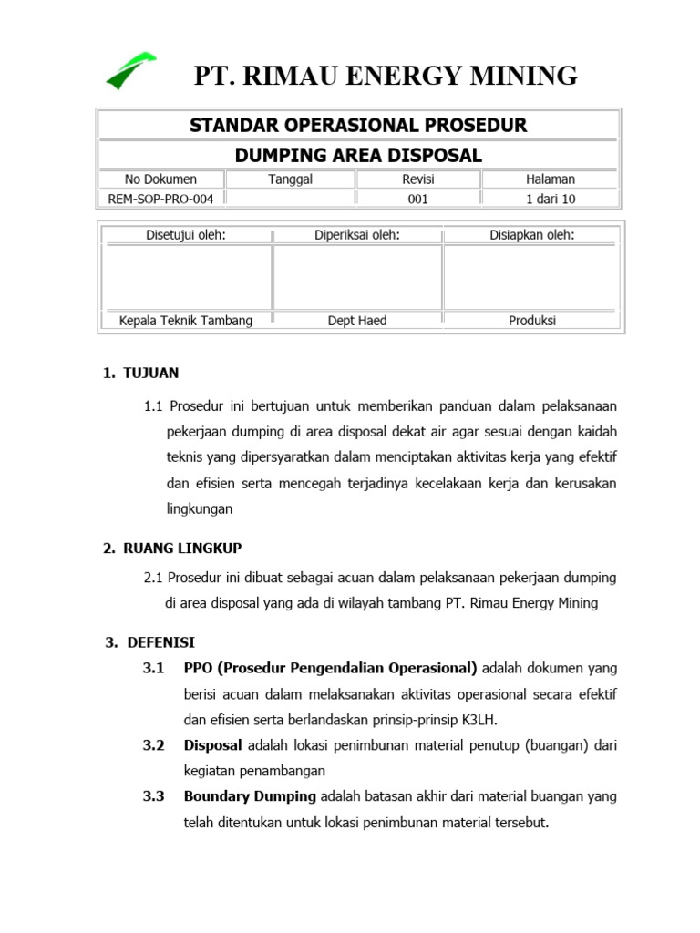 Prosedur Dumping Area di Tambang | PDF