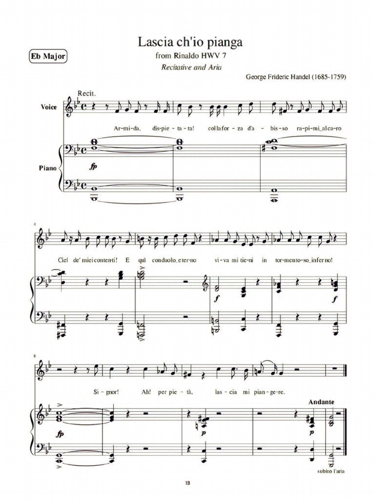 Lascia Ch'Io Pianga Eb Major | PDF
