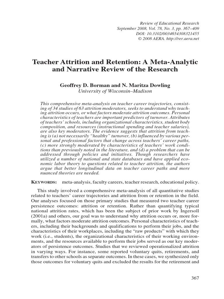 Borman Dowling 2017 Teacher Attrition and Retention A Meta Analytic and ...