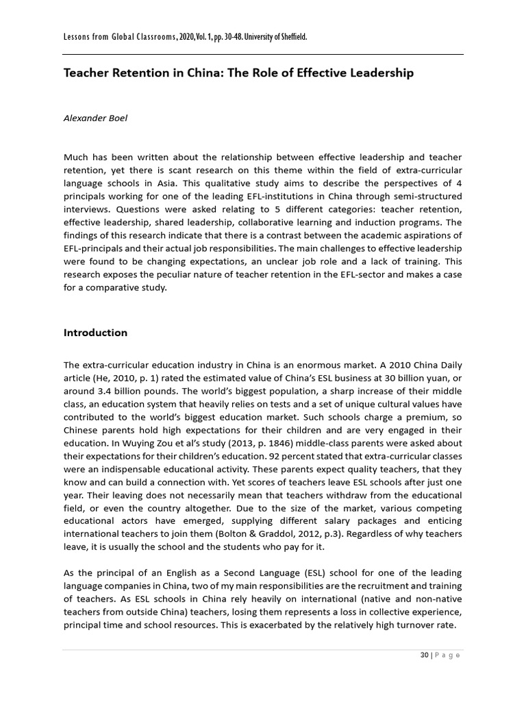 Teacher Retention in China The Role of Effective Leadership Lessons ...