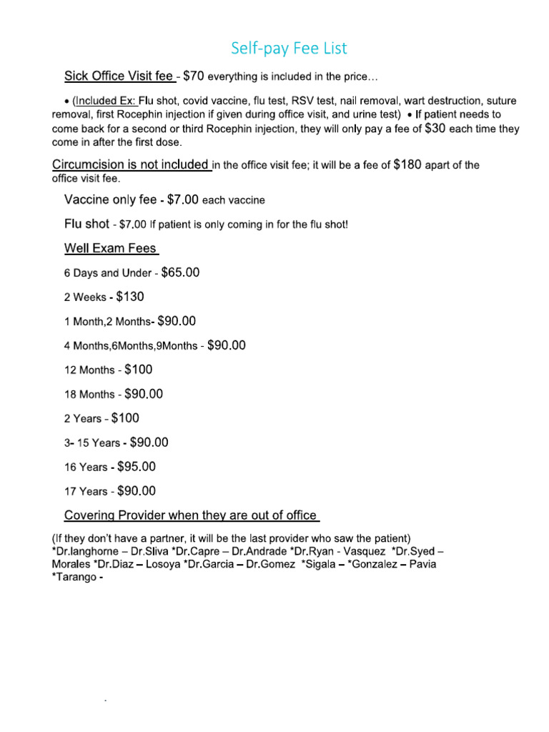 Fee Schedule Pedcare 2023 | PDF