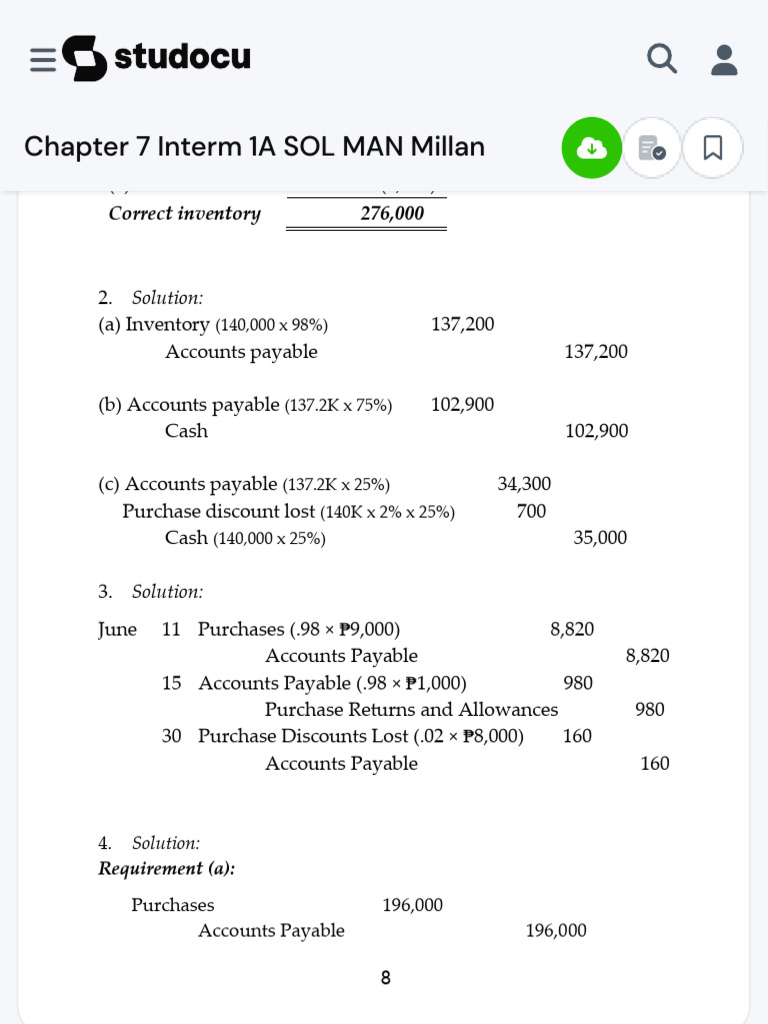 Chapter 7 Interm 1A SOL MAN Millan - Chapter 7 Inventories PROBLEM 1 TRUE or FALSE 1. FALSE 2 ...