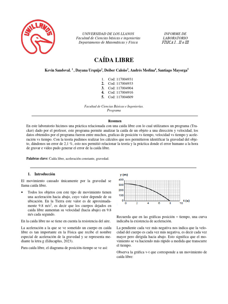 CAIDA LIBRe | PDF | Aceleración | Velocidad