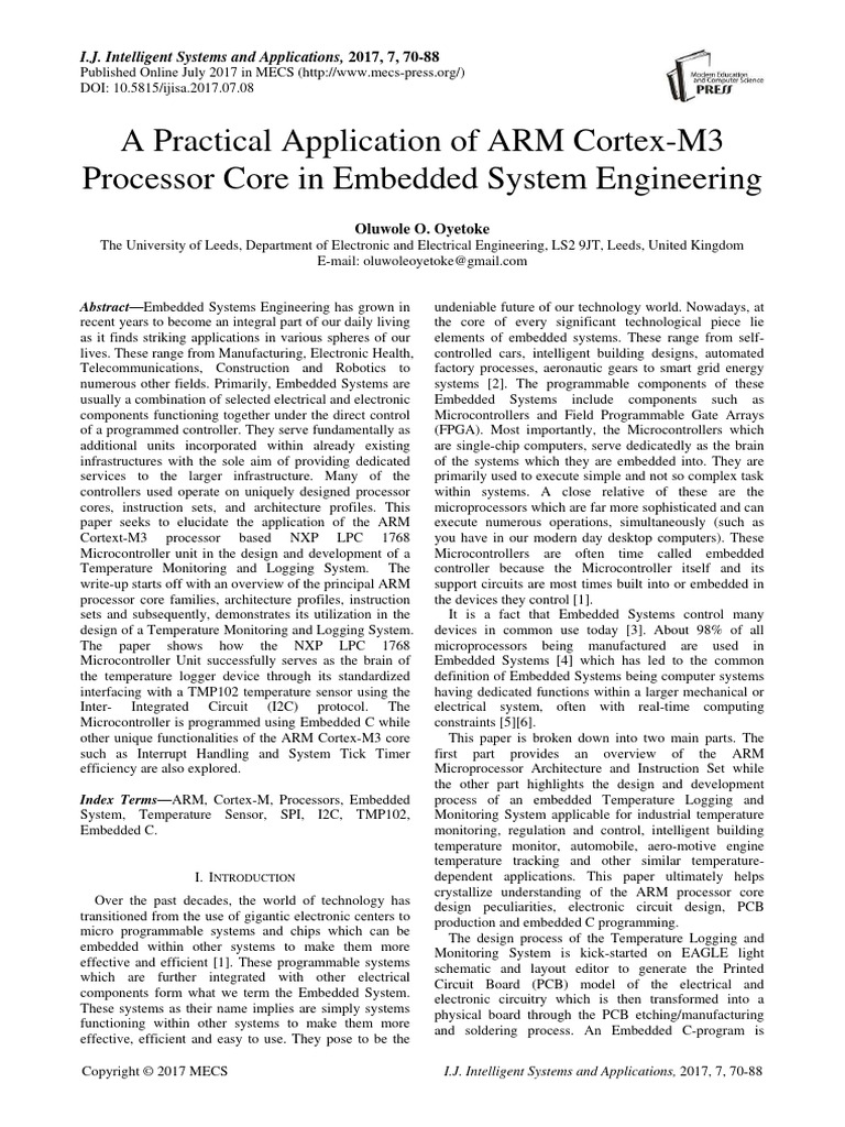 A Practical Application Of Arm Cortex M3 Pdf Embedded System Microcontroller