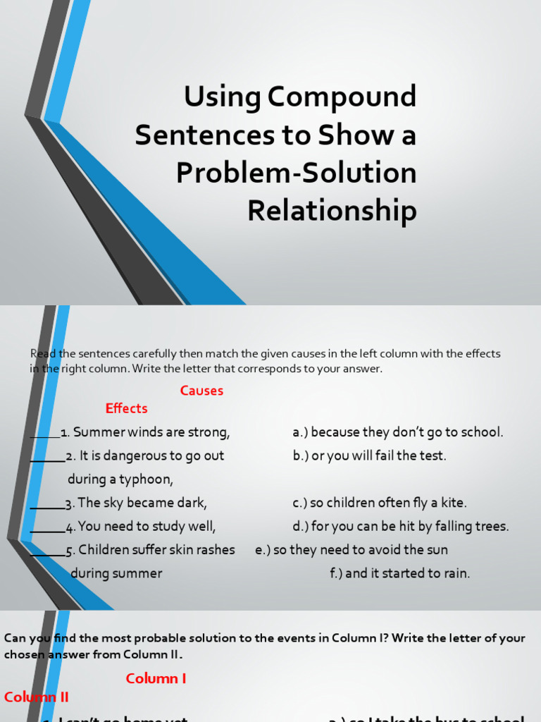 Using Compound Sentences To Show A Problem-Solution Relationship | PDF ...