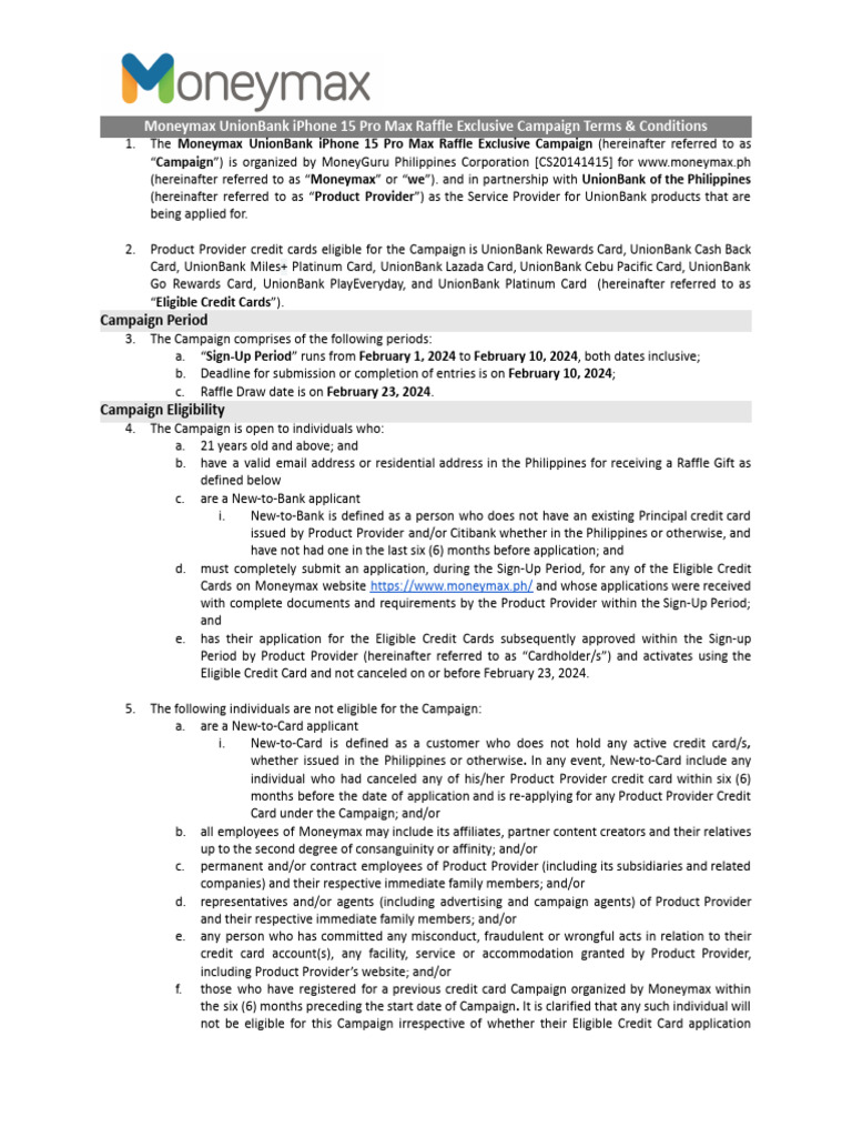 UnionBank iPhone 15 Raffle Promo | PDF | Credit Card | Privacy