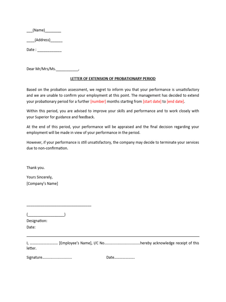 Letter of Extension of Probationary Period | PDF