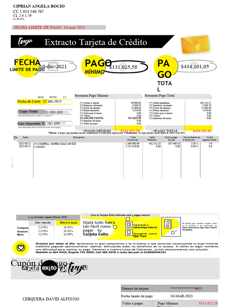 Factura Daniel Cerquera | PDF | Bancos | Finanzas personales