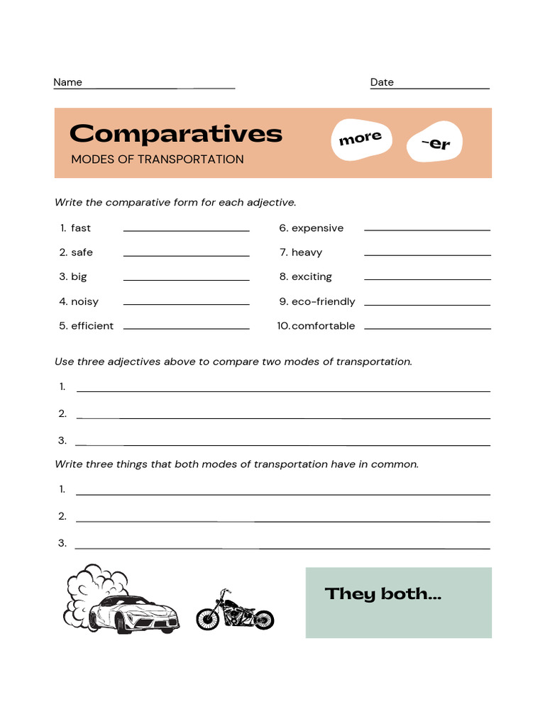 Orange and Green Comparative Adjectives Worksheet | PDF
