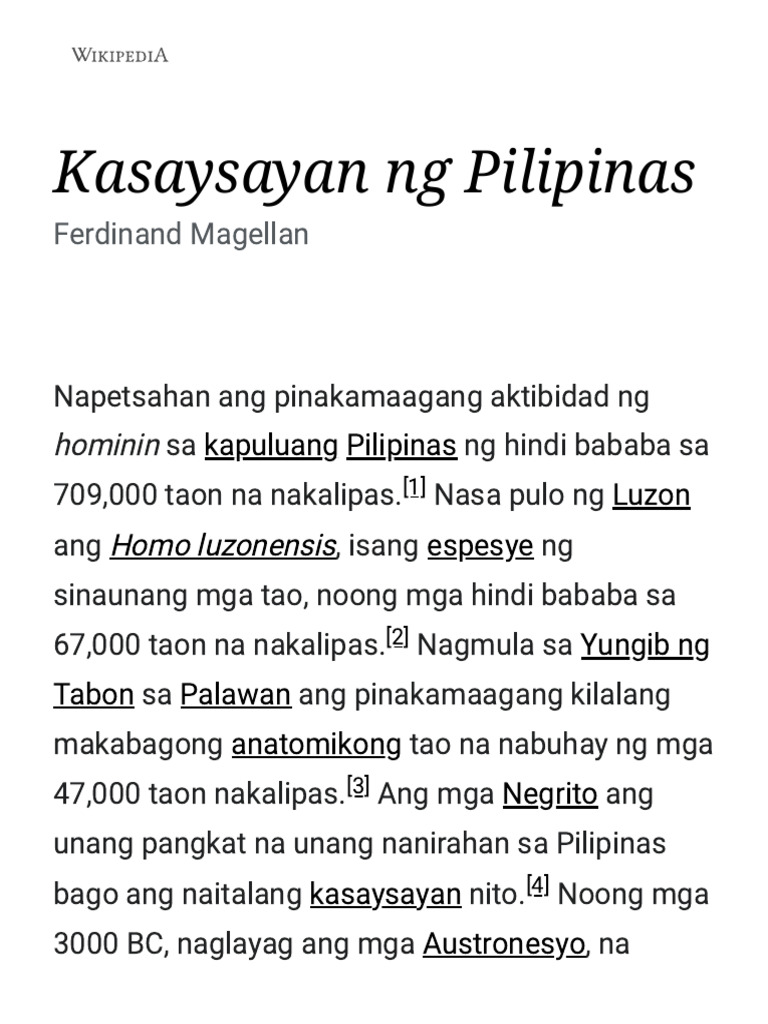 Kasaysayan NG Pilipinas - Wikipedia, Ang Malayang Ensiklopedya | PDF