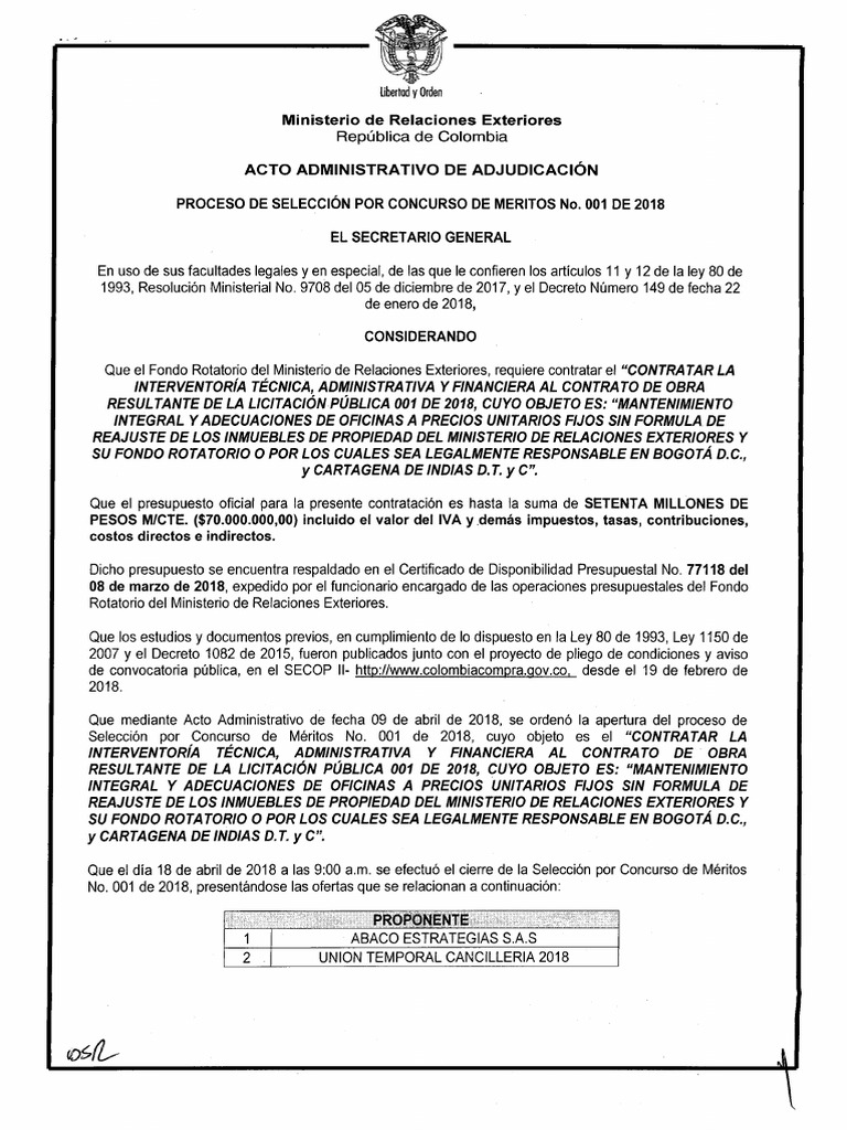 Acto Administrativo de Adjudicacion | PDF