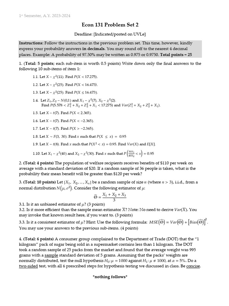 Econ 131 Problem Set 2 | PDF | Estimator | Normal Distribution