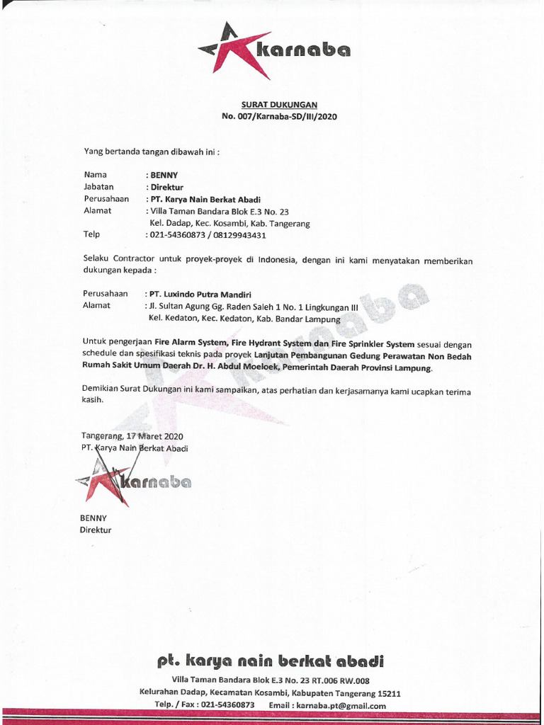 Surat Dukungan - Karnaba | PDF