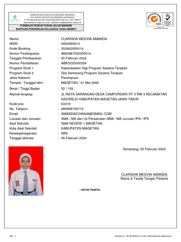 Berkas Pendaftaran Jalur PMDP Bidik Kamu Berprestasi ABK5232000309 | PDF