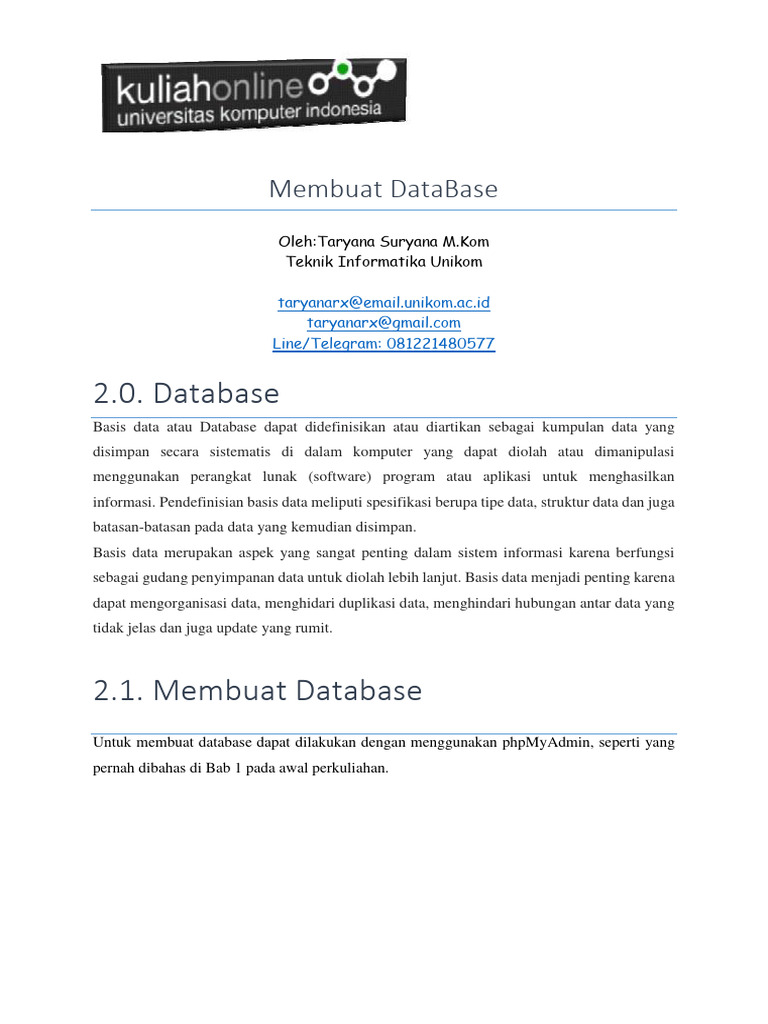 Membuat Database Dengan Menggunakan PHPMYADMIN | PDF