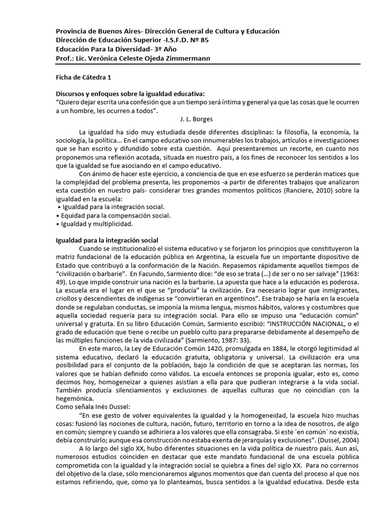 Ficha de C Tedra 1 | PDF | Inclusión (Educación) | Desigualdad social