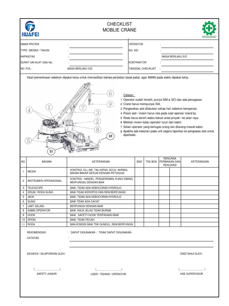 Form Checklist Inspeksi Mobile Crane | PDF
