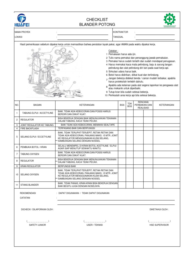 FORM CHECKLIST INSPEKSI BLANDER POTONG | PDF