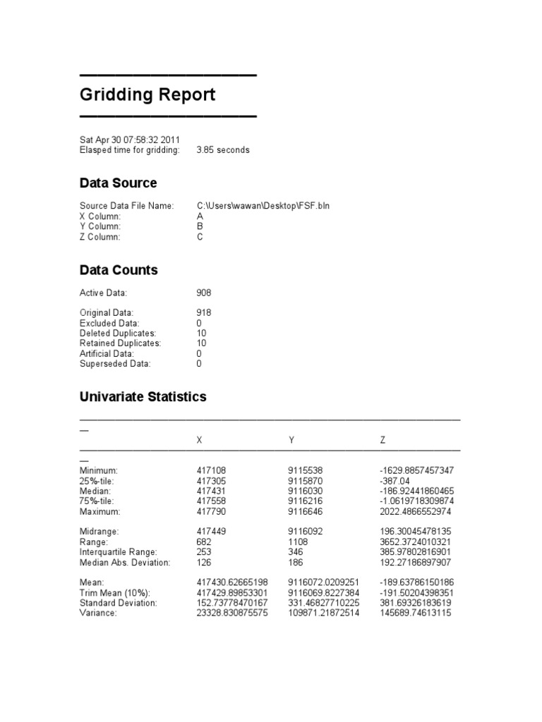 Gridding Report - : Data Source | PDF