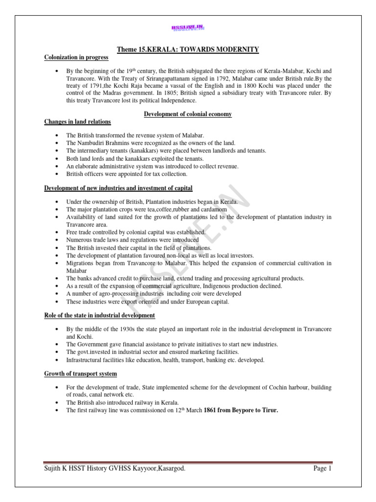 XII CH15 History Kerala Towards Hsslive Sujith Modernity-3 | PDF | Kerala