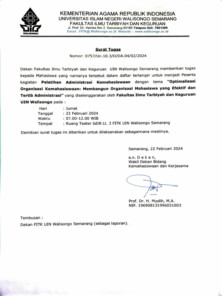 Surat Tugas Mahasiswa | PDF