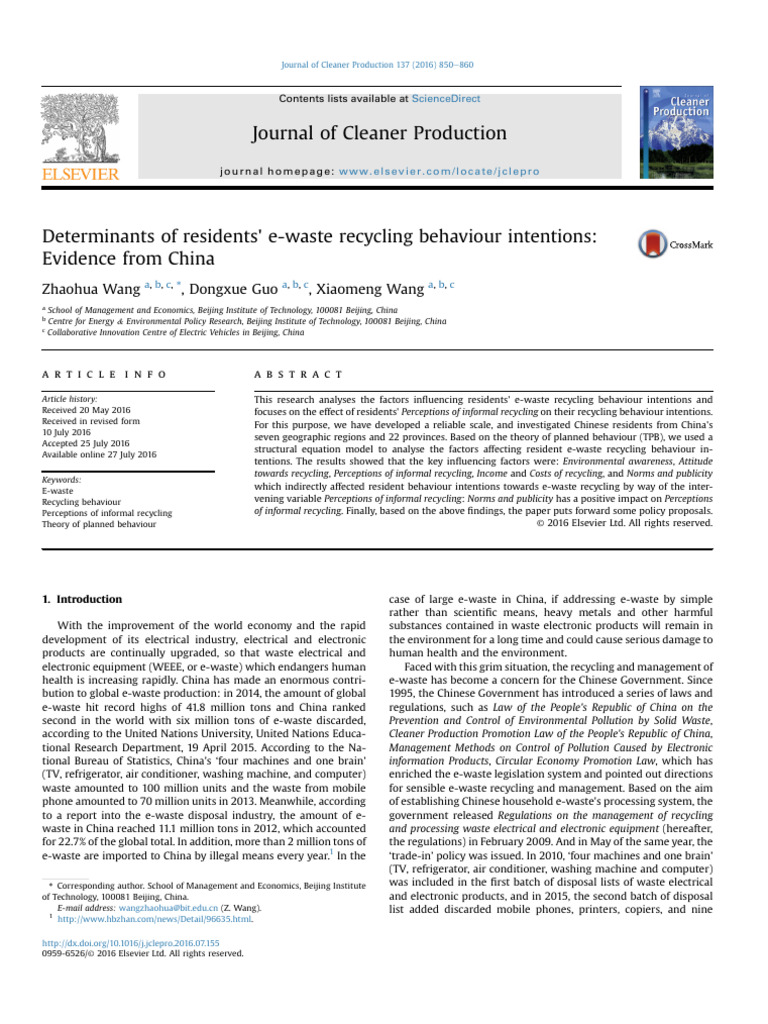 China's E-Waste Recycling Behavior | PDF | Electronic Waste | Questionnaire