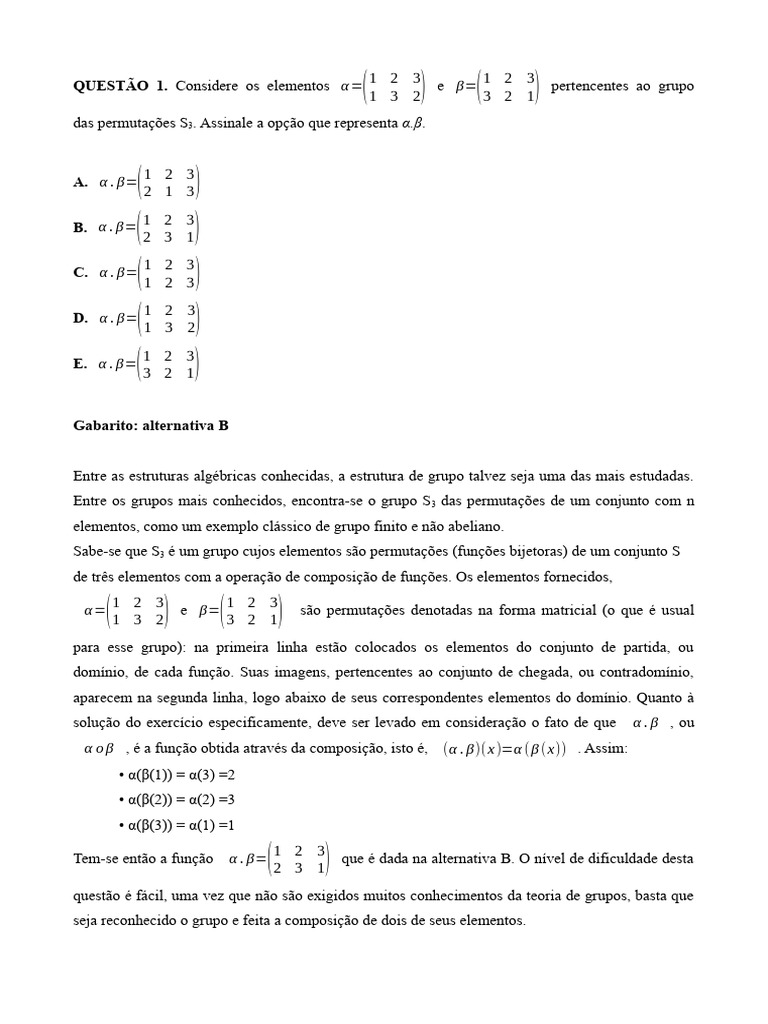 Resolucao Questoes Prova Integrada Algebra | PDF | Anel (Matemática) | Grupo (Matemática)
