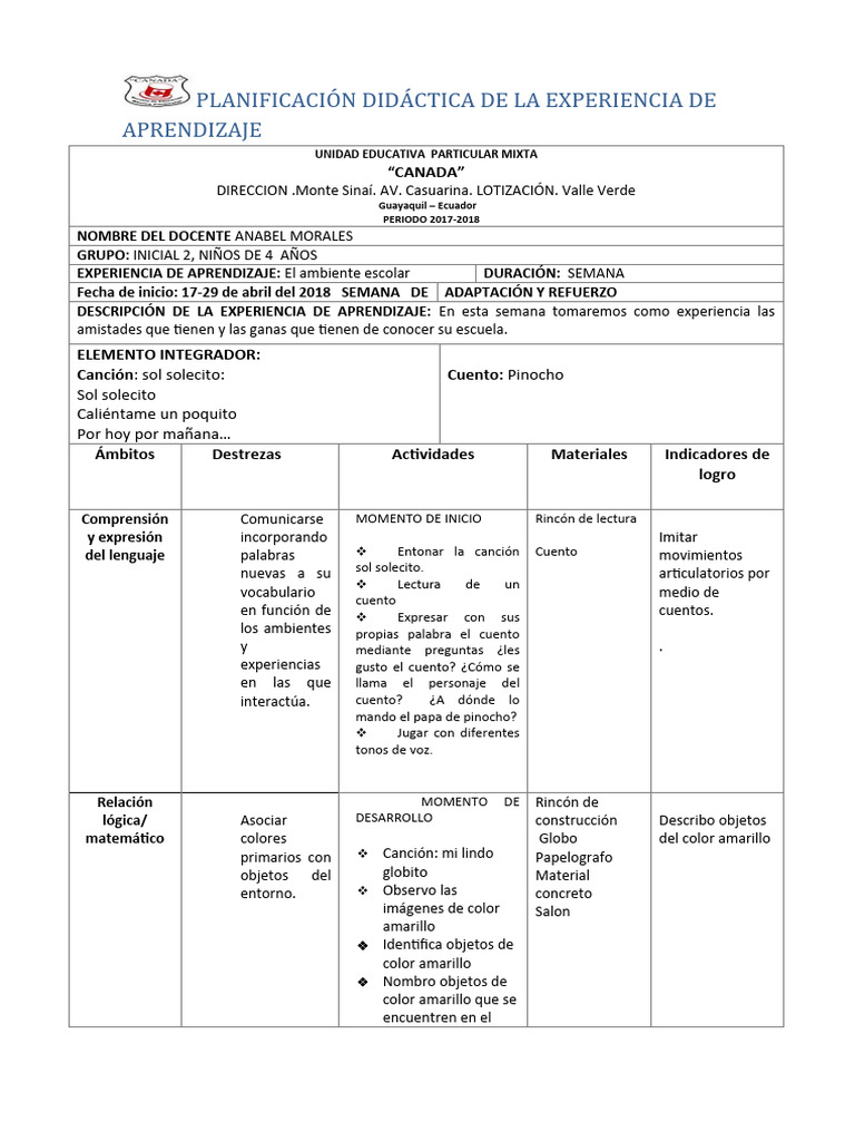 Planif Semanal | PDF | Aprendizaje | Ciencia cognitiva