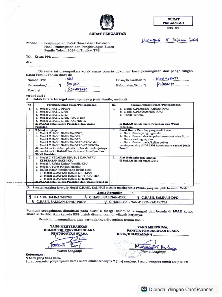Surat Pengantar TPS 002 | PDF