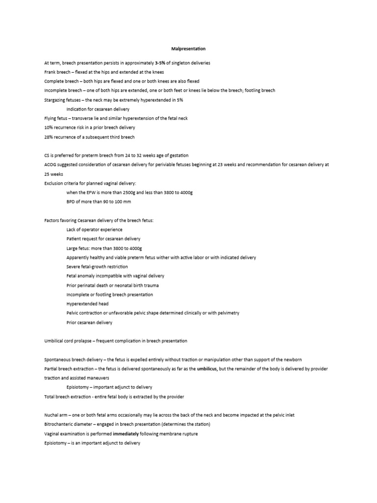Mal Presentation | Download Free PDF | Childbirth | Caesarean Section