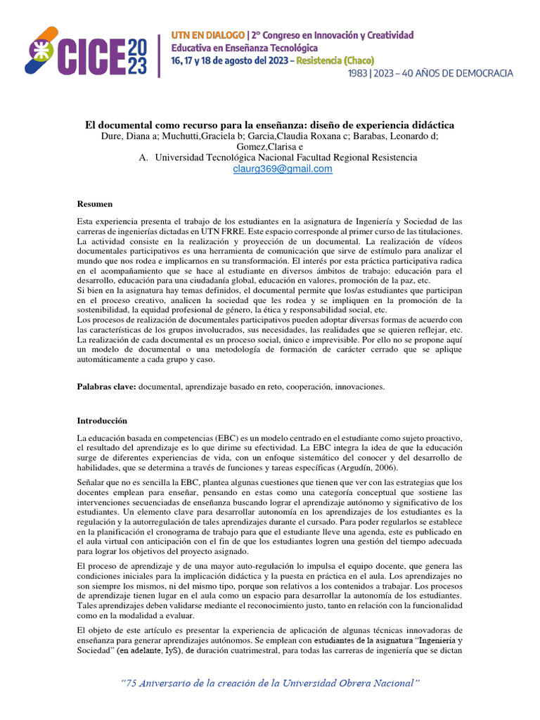 DureGarciaMuchuttiBarabas - Exposiciones - CICE - 2023 | PDF | Evaluación | Enseñando