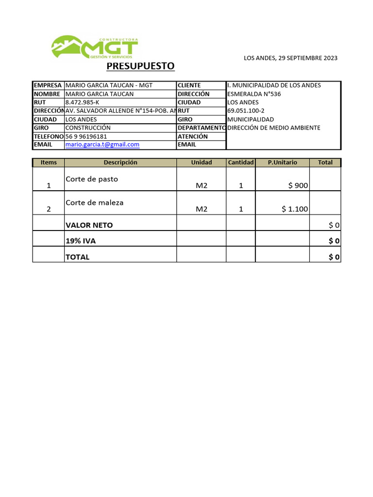 Cotización Corte de Pasto y Maleza | PDF