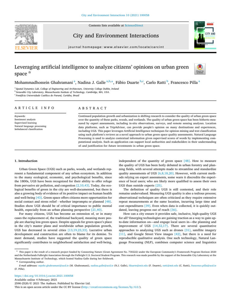 Leveraging Artificial Intelligence To Analyze Citizens' Opinions On Urban Green Space | PDF ...