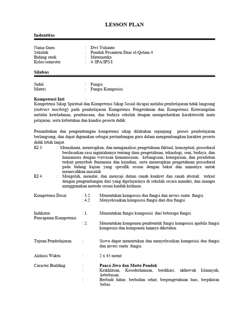 Lesson Plan Fungsi Komposisi | PDF | Karier & Perkembangan | Seni ...
