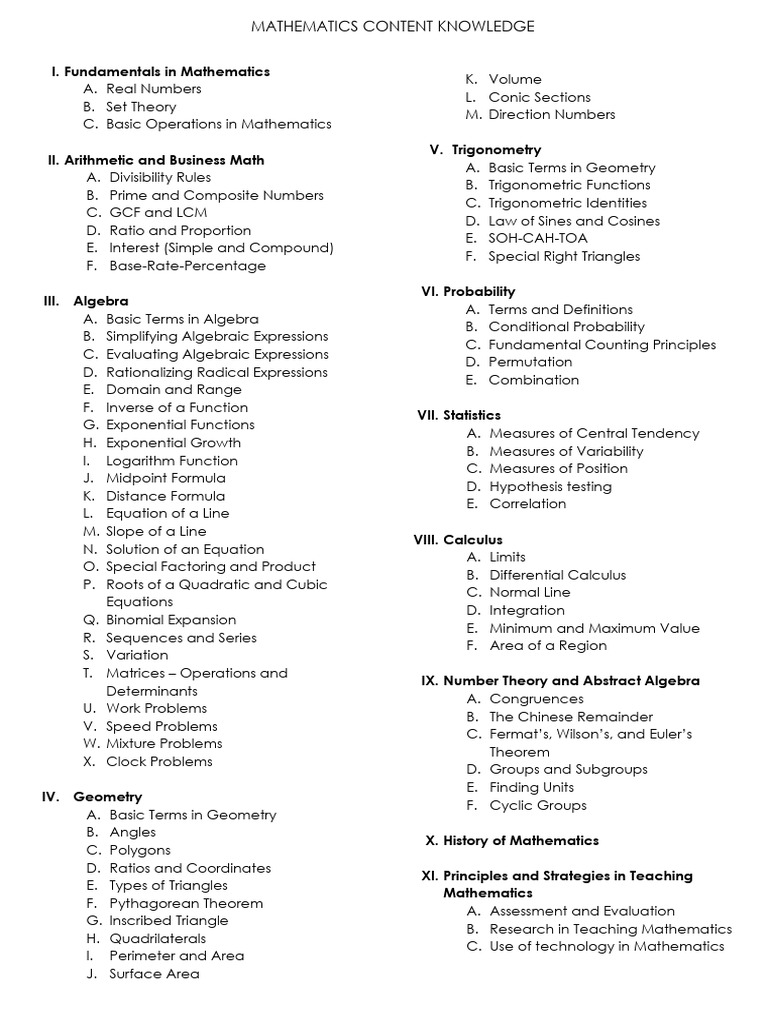 Comprehensive Mathematics Knowledge Guide | PDF | Mathematics ...