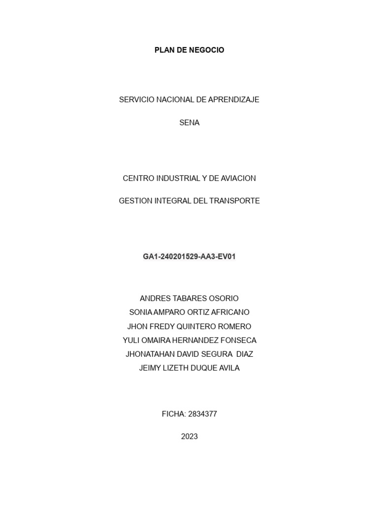 Evidencia Ga1-240201529-Aa3-Ev01 Plan de Negocio | PDF Evidencia Ga1-240201529-Aa3-Ev01 Plan de Negocio | PDF