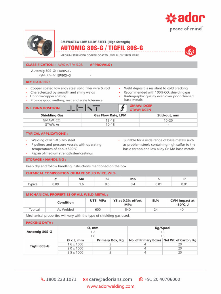 ER80S-G Low Alloy Steel Wire Guide | PDF | Construction | Welding