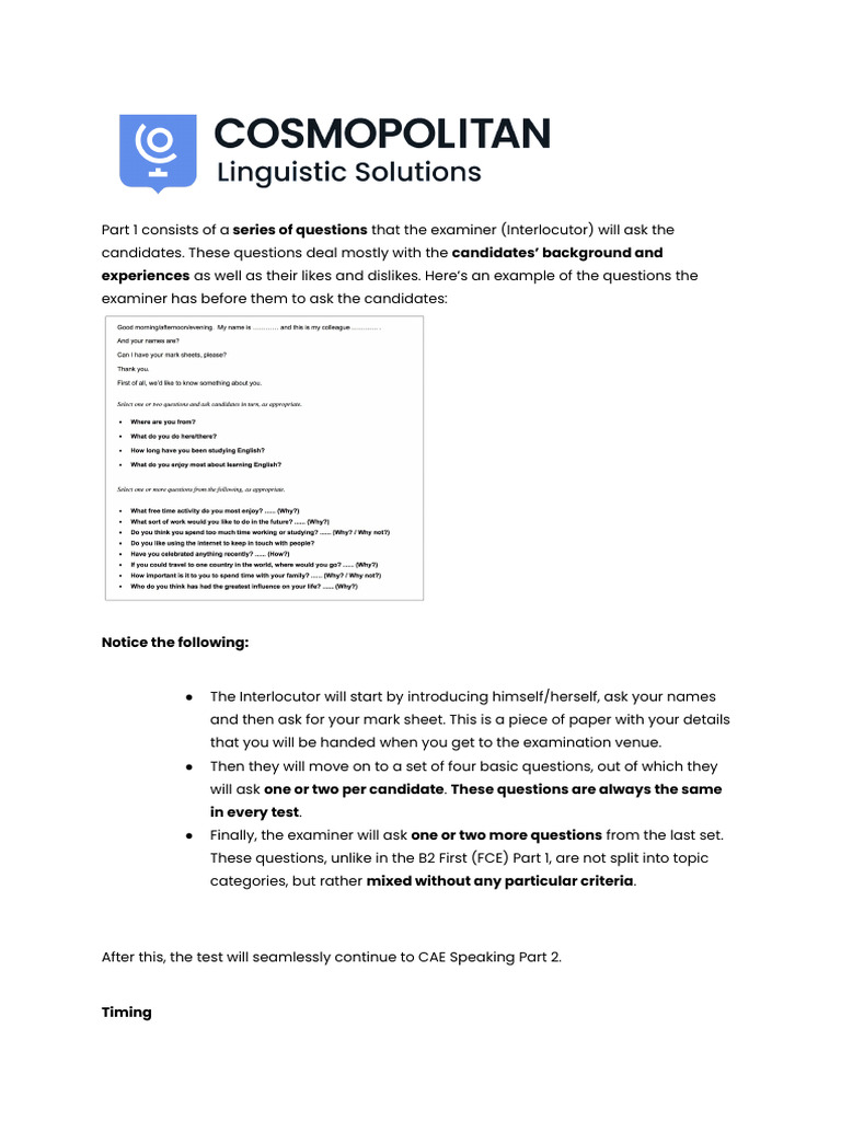 CAE Speaking Test Part 01 | PDF | Human Communication