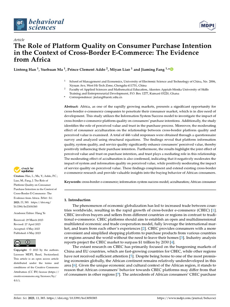 Behavsci 13 00385 | Download Free PDF | Consumer Behaviour | E Commerce