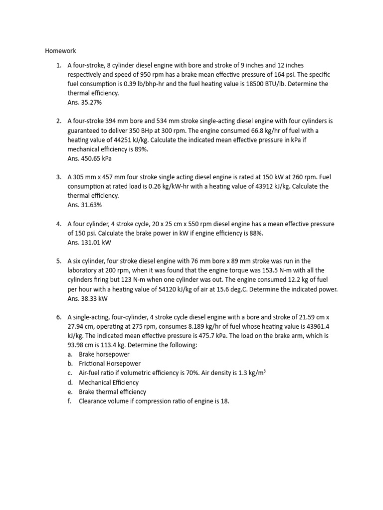 Diesel Engine Efficiency Calculations | PDF | Technology & Engineering