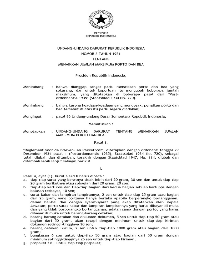 UU Darurat Nomor 3 Tahun 1951 | PDF | Pengelolaan Keuangan & Uang