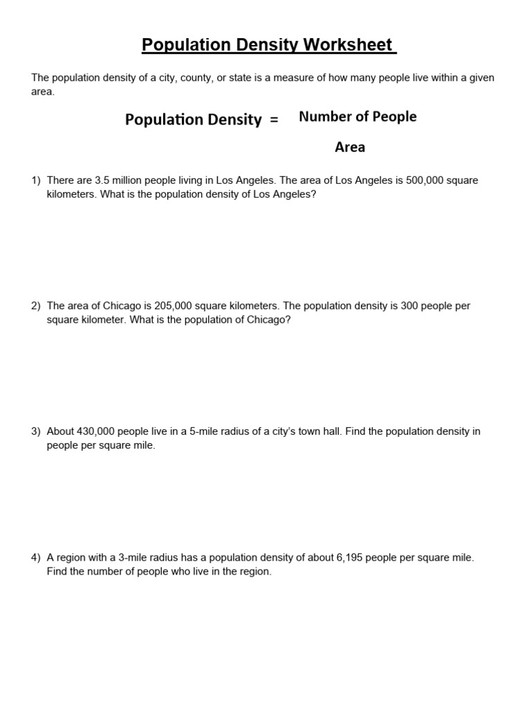 Population DensityWorksheet 1708104801629 | PDF