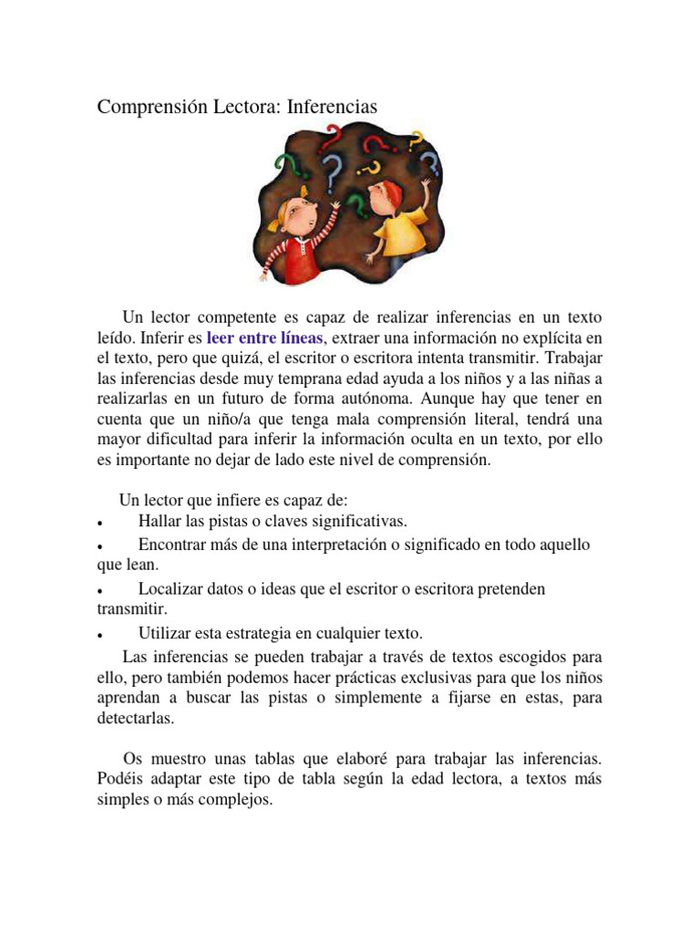 Comprension Lectora de Inferencia | PDF | Comprensión lectora | Escritores