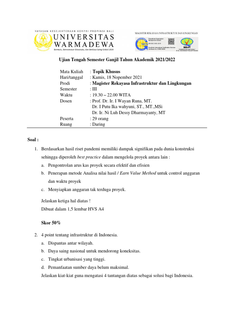 Ujian Tengah Semester Ganjil Tahun Akademik 2021 Topik Khusus | PDF | Seni
