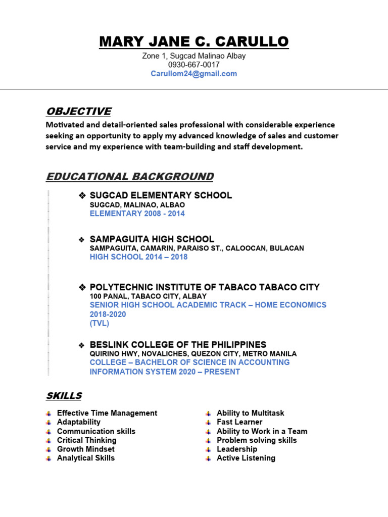 Mary Jane C Carullo - Resume | PDF