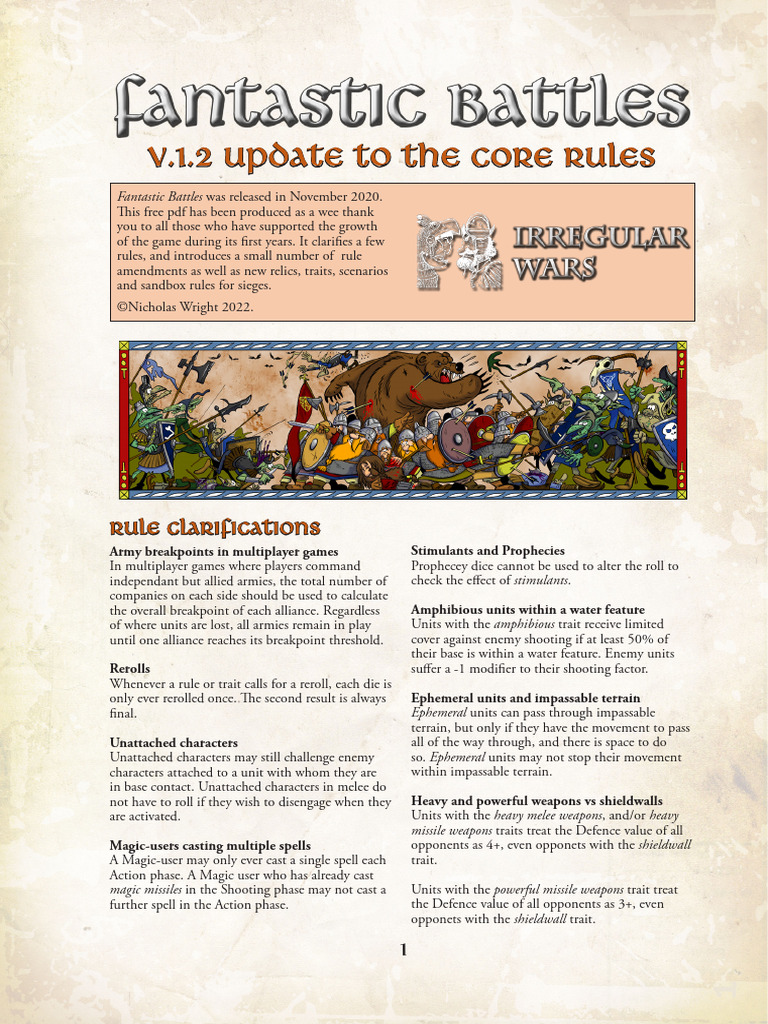 Fantastic Battles v.1.2 Update To The Core Rules | PDF | Siege | Fortification